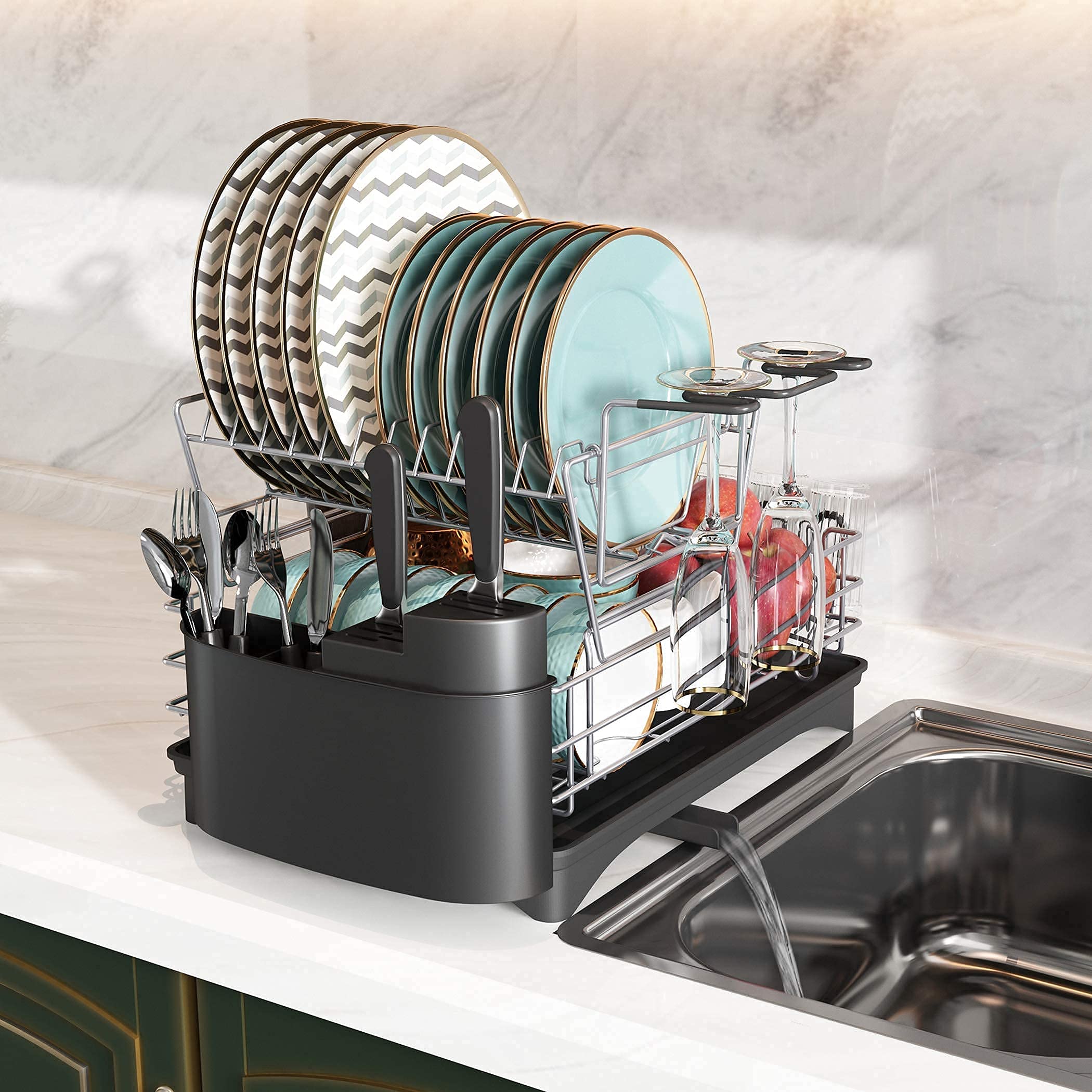 Dish Drying Rack and Drainboard Set, romision 2 Tier Large Dish Rack ...