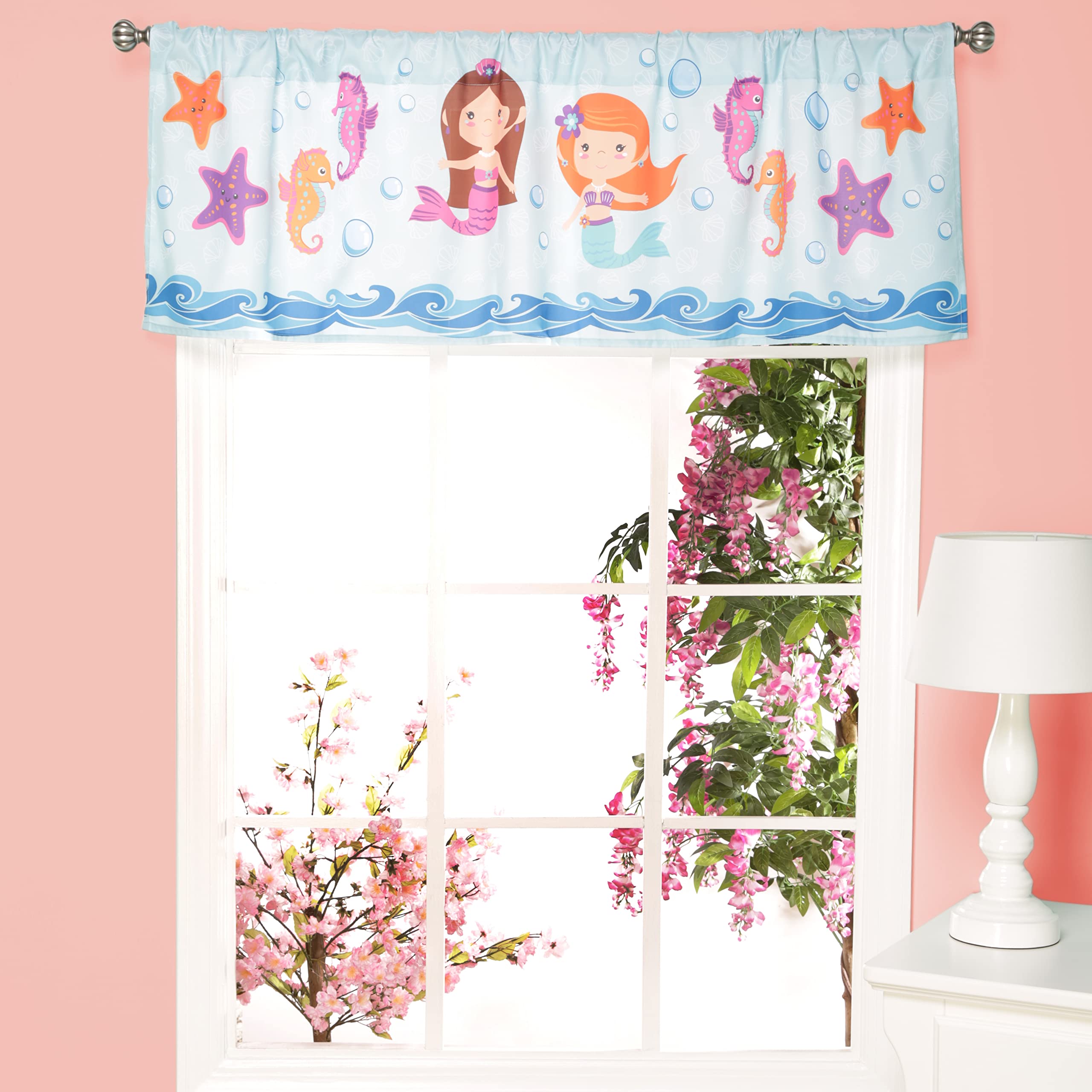 Amazon.com: EVERYDAY KIDS Mermaid 60x15” Coastal Print Window Valance ...