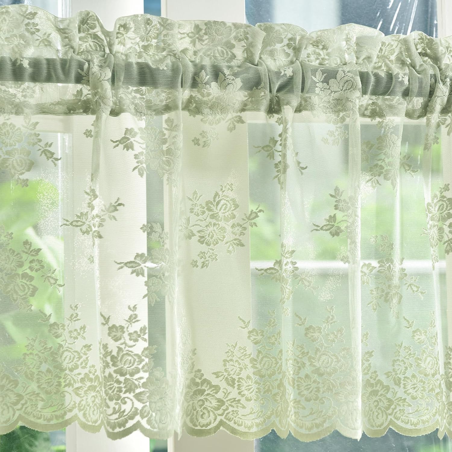 Amazon.com: Kotile Light Sage Green Sheer Valance Curtain for Windows ...