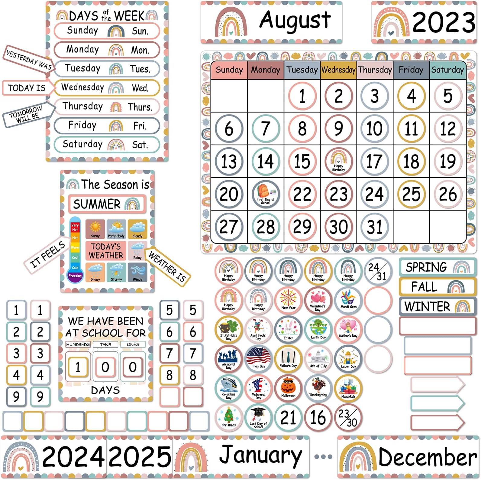 Amazon.com : Fuutreo Classroom Calendar Bulletin Board Set Greenery ...