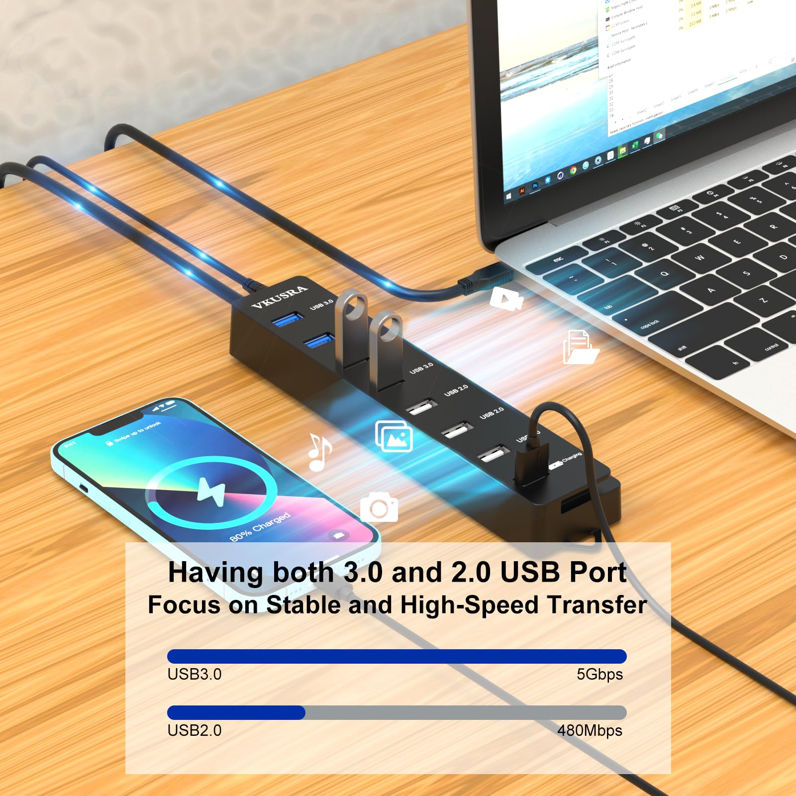 Snapklik.com : Powered USB Hub,VKUSRA 8-Port USB Hub