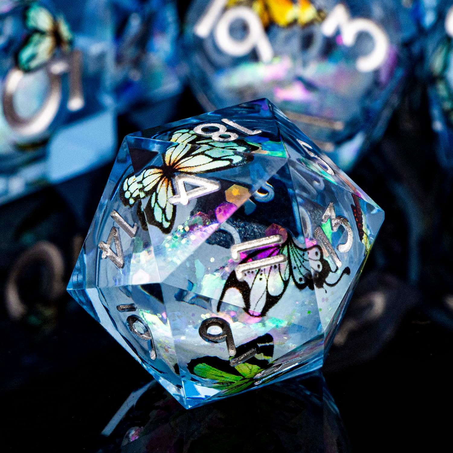 Amazon.com: ORIFANTOU Butterfly DND Dice Colorful Blue Liquid Core Dice ...