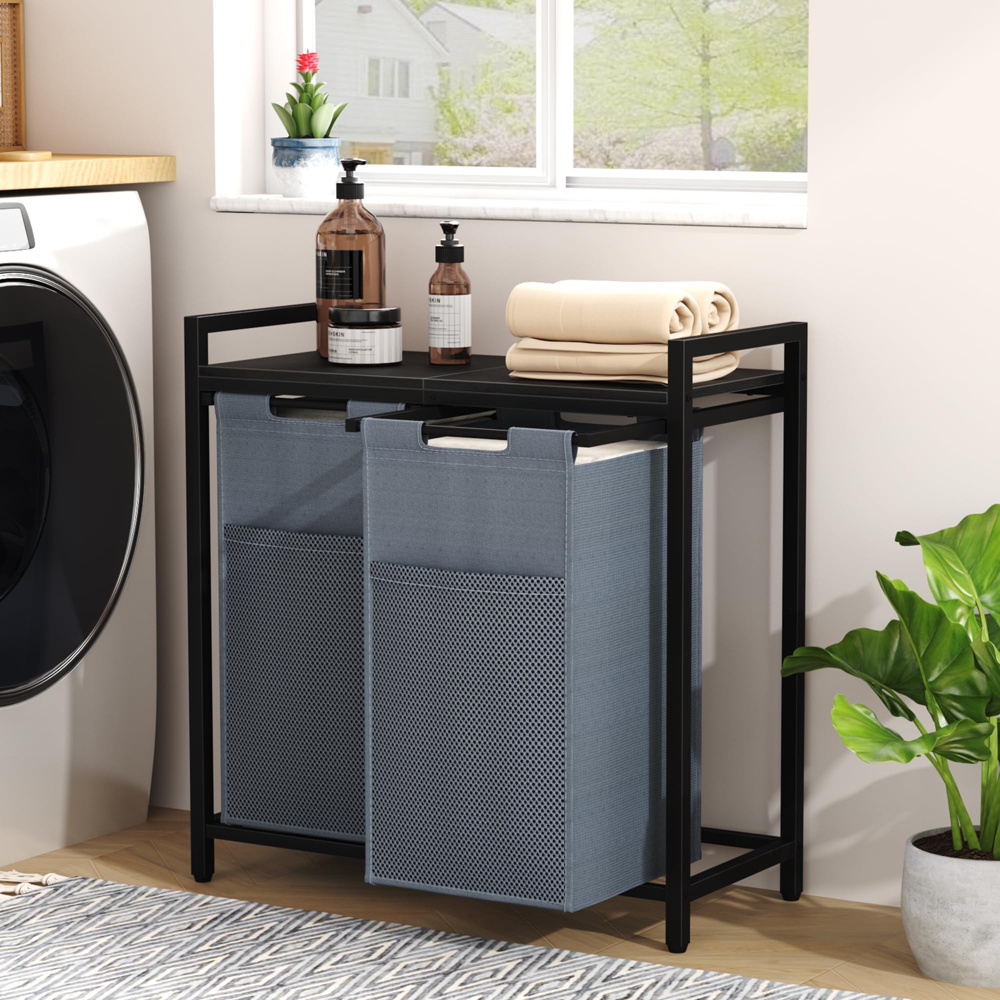 Amazon.com: SOLEDI Laundry Hamper with Lid, Doube Laundry Basket with ...