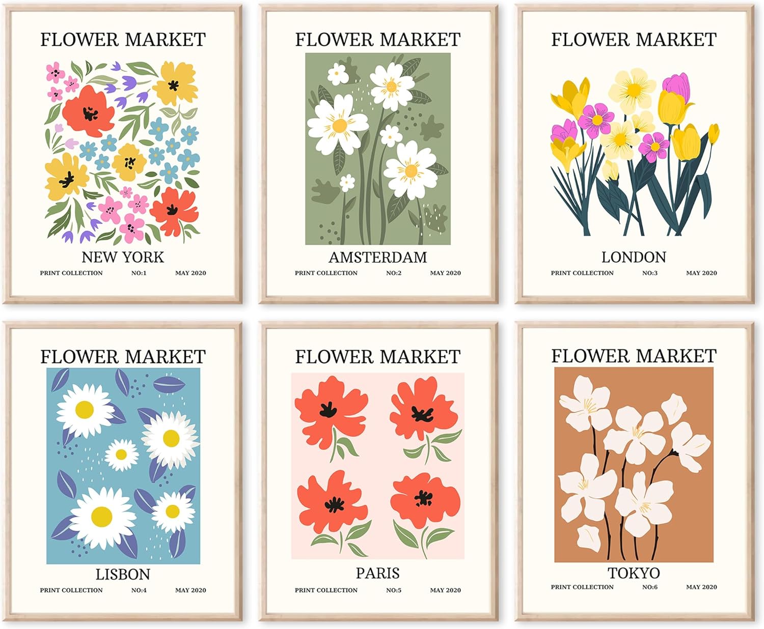 Amazon.com: RETRART Flower Market Poster Set of 6, Abstract Flower ...
