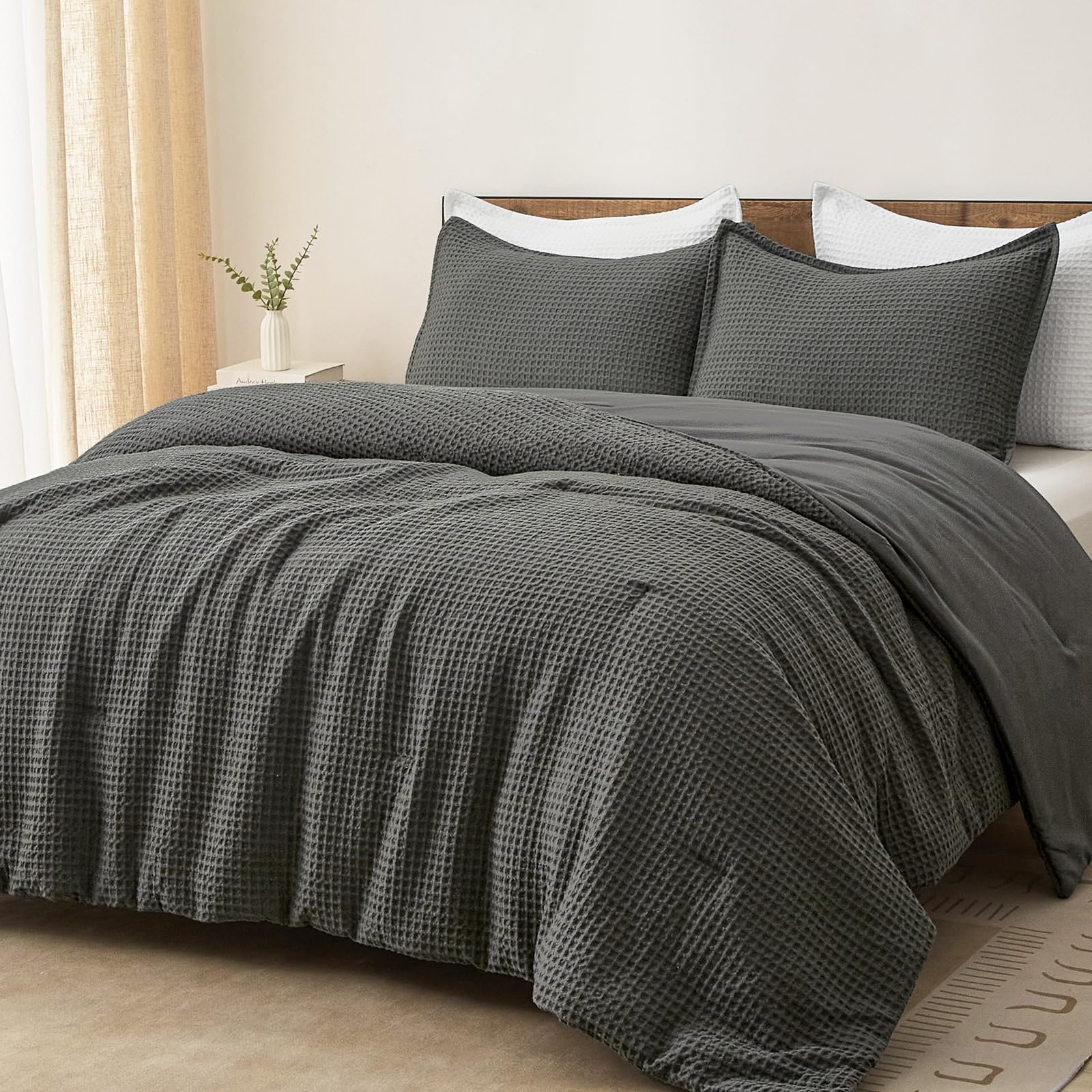 Amazon.com: PHF Ultra Soft Waffle Weave Comforter Set King Size, 3 ...