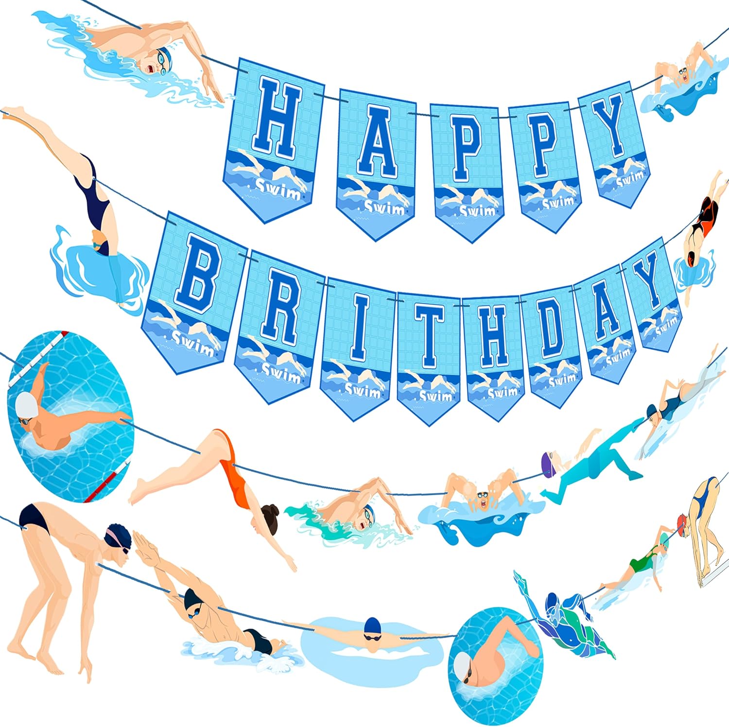 Happy Birthday Banner Pool Party - Summer Swimming Theme Party ...