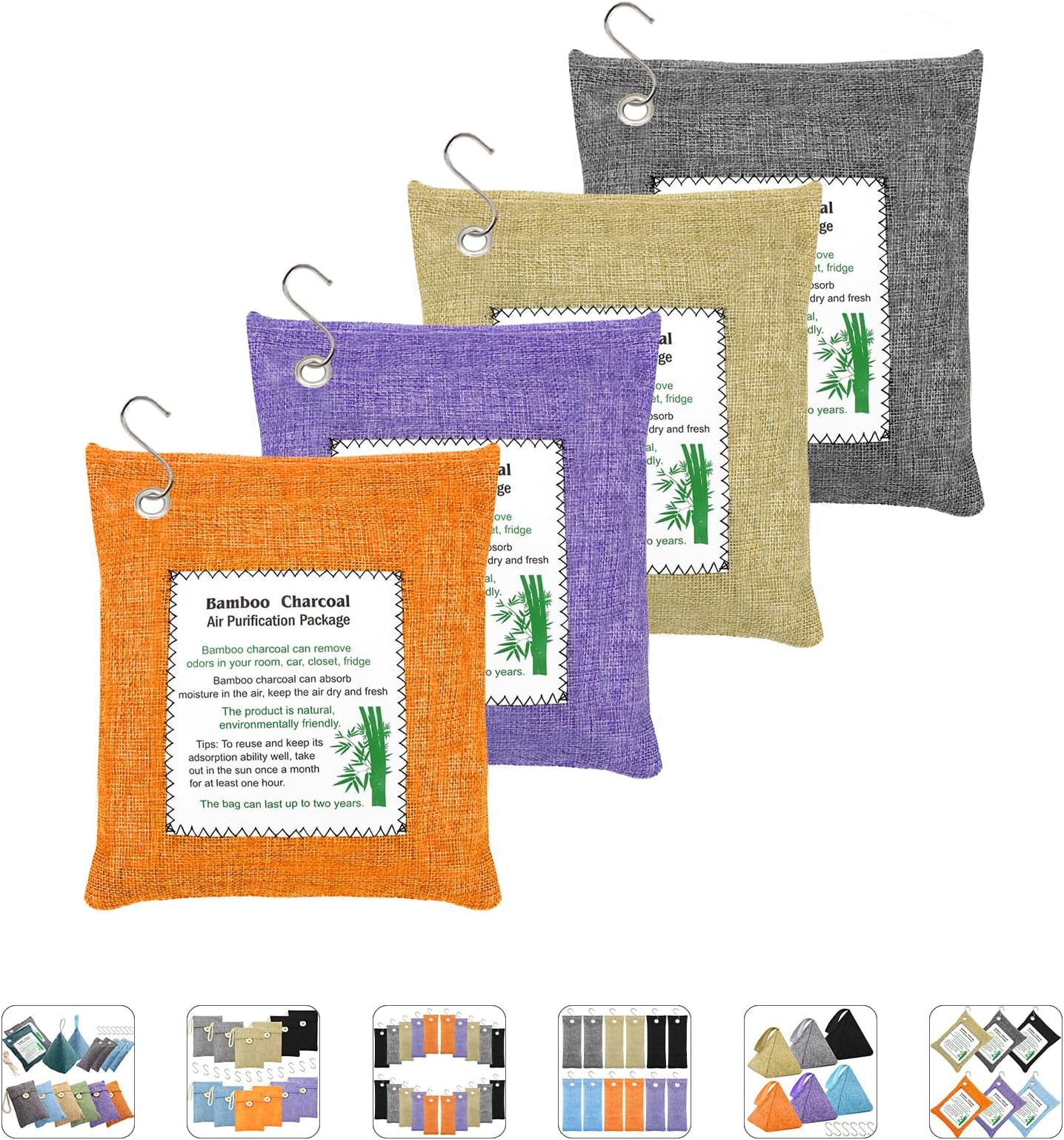 Amazon.com: Bamboo Charcoal Bags Odor Absorber 4 Pack×500g Bamboo ...