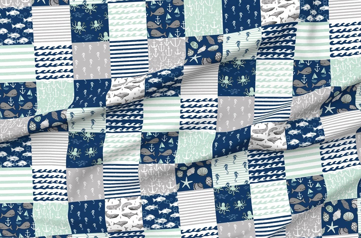 Amazon.com: Spoonflower Fabric - Nautical, Wholecloth, Cheater Quilt Top, Block, Squares ...