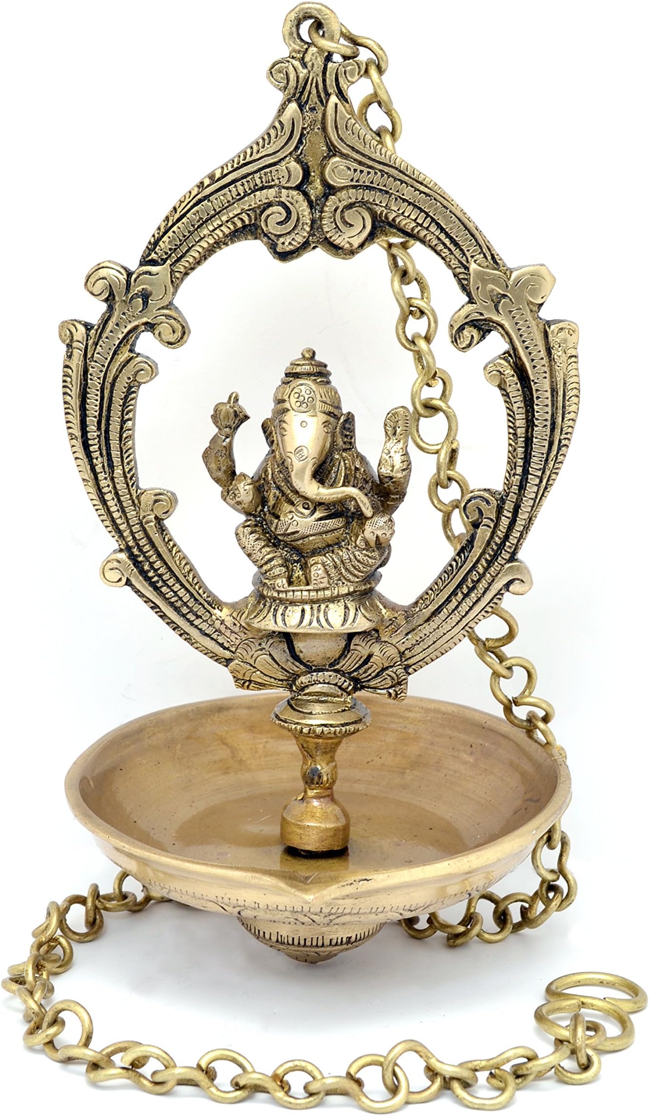 Artvarko Brass Handmade Double Peacock Design 7 Oil Wick Hanging Diya ...