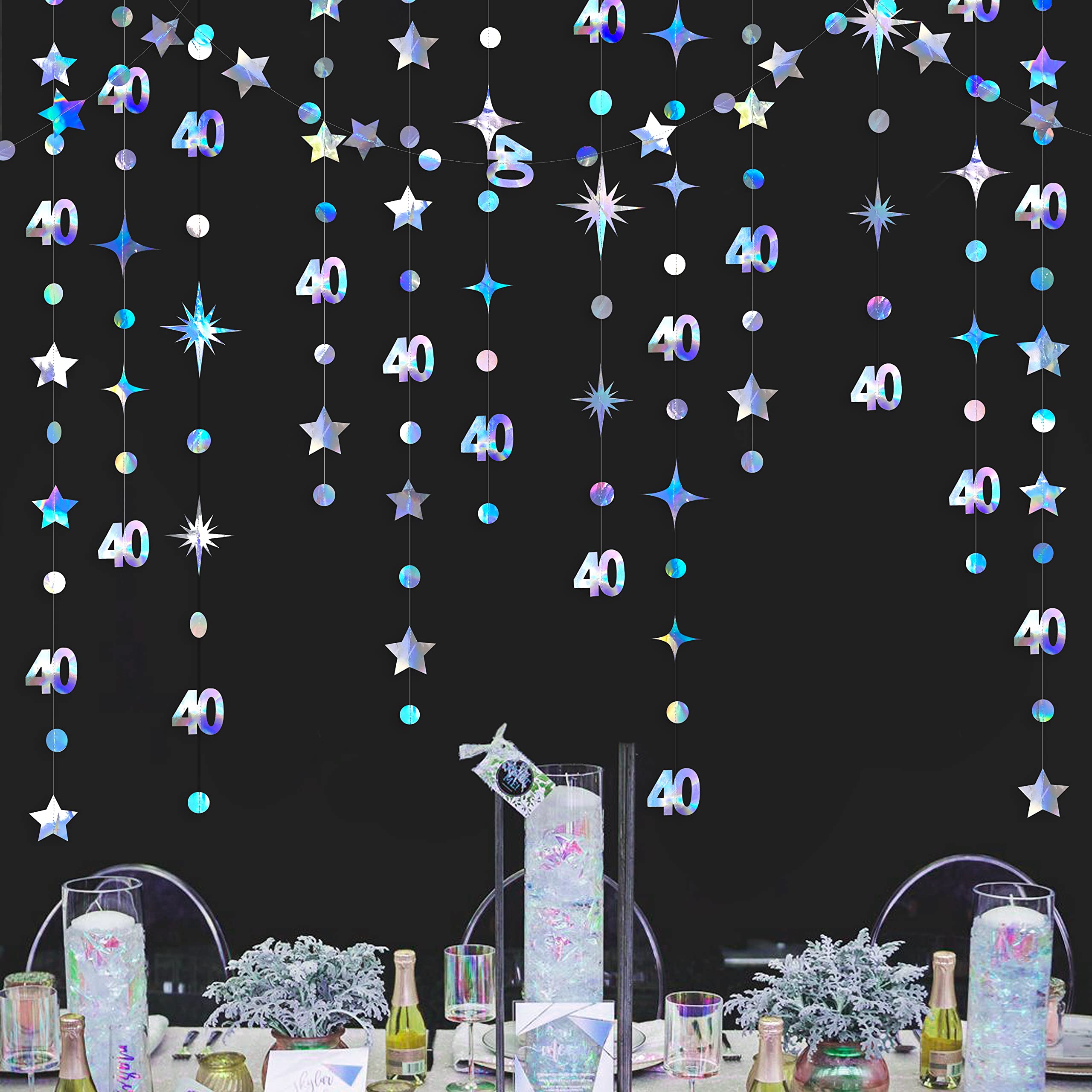 Iridescent 40th Birthday Decorations Number 40 Circle Dot Twinkle Star ...