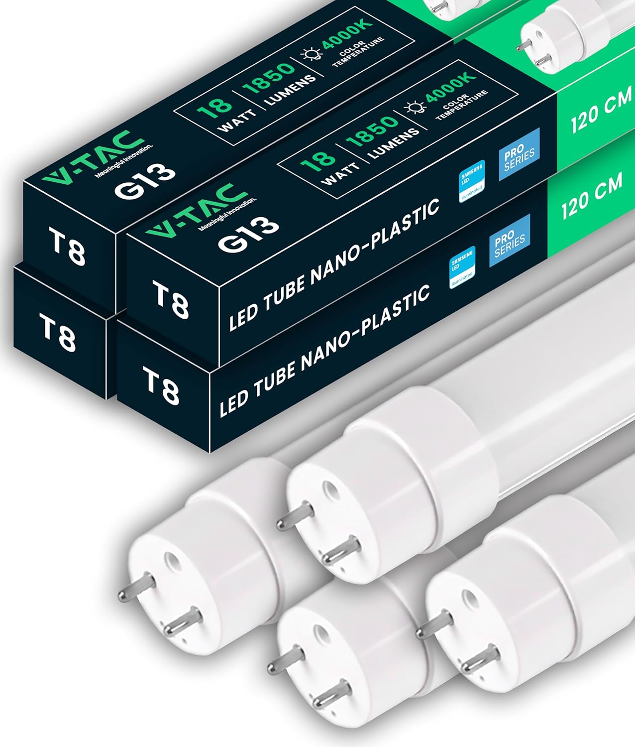 V-TAC 4 x LED Tubes 120 cm - T8 - G13 Socket 18 W - 1850 Lumen ...