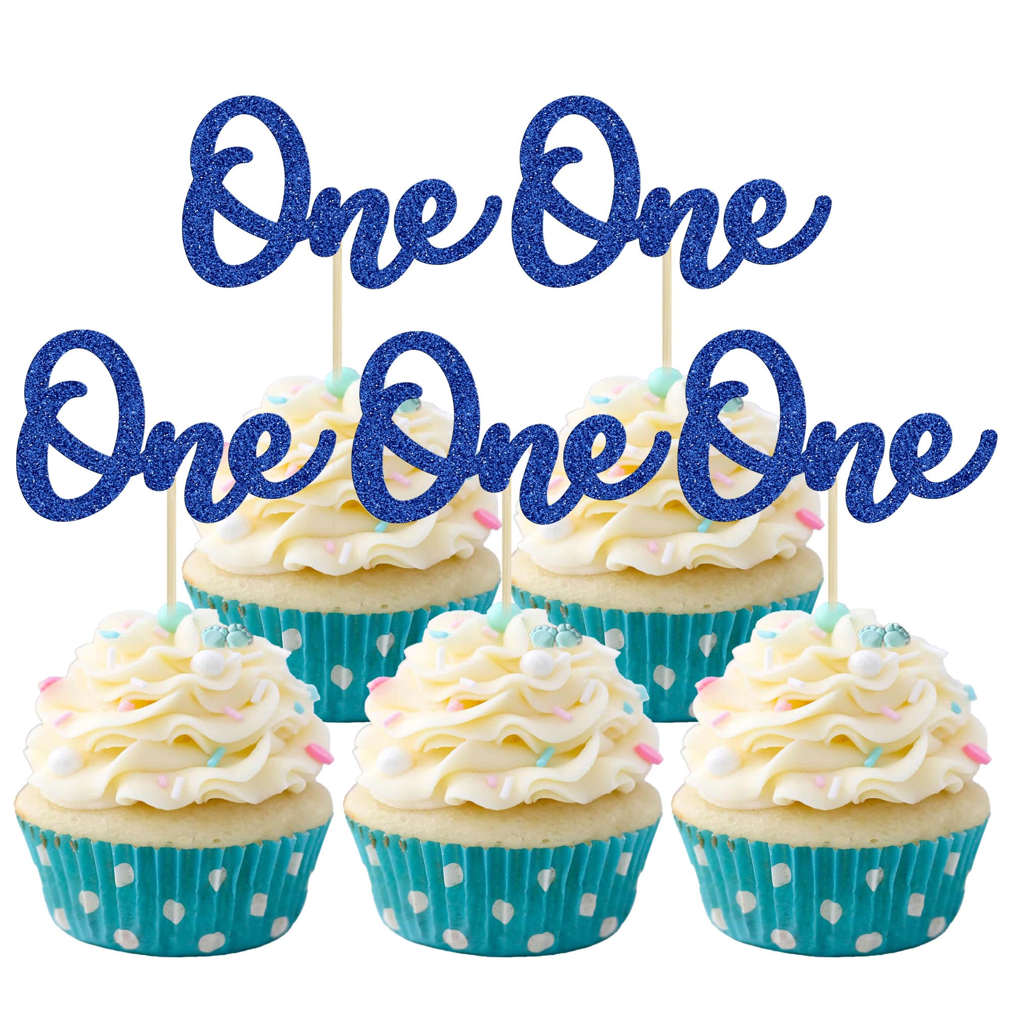 Amazon.com: Gyufise 24Pcs Deep Blue One Cupcake Toppers Glitter Baby ...