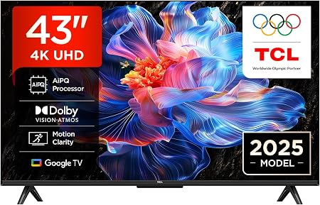 TCL 43V6C-UK 43" 4K Ultra HD, HDR TV, Smart TV Powered by Google TV ...