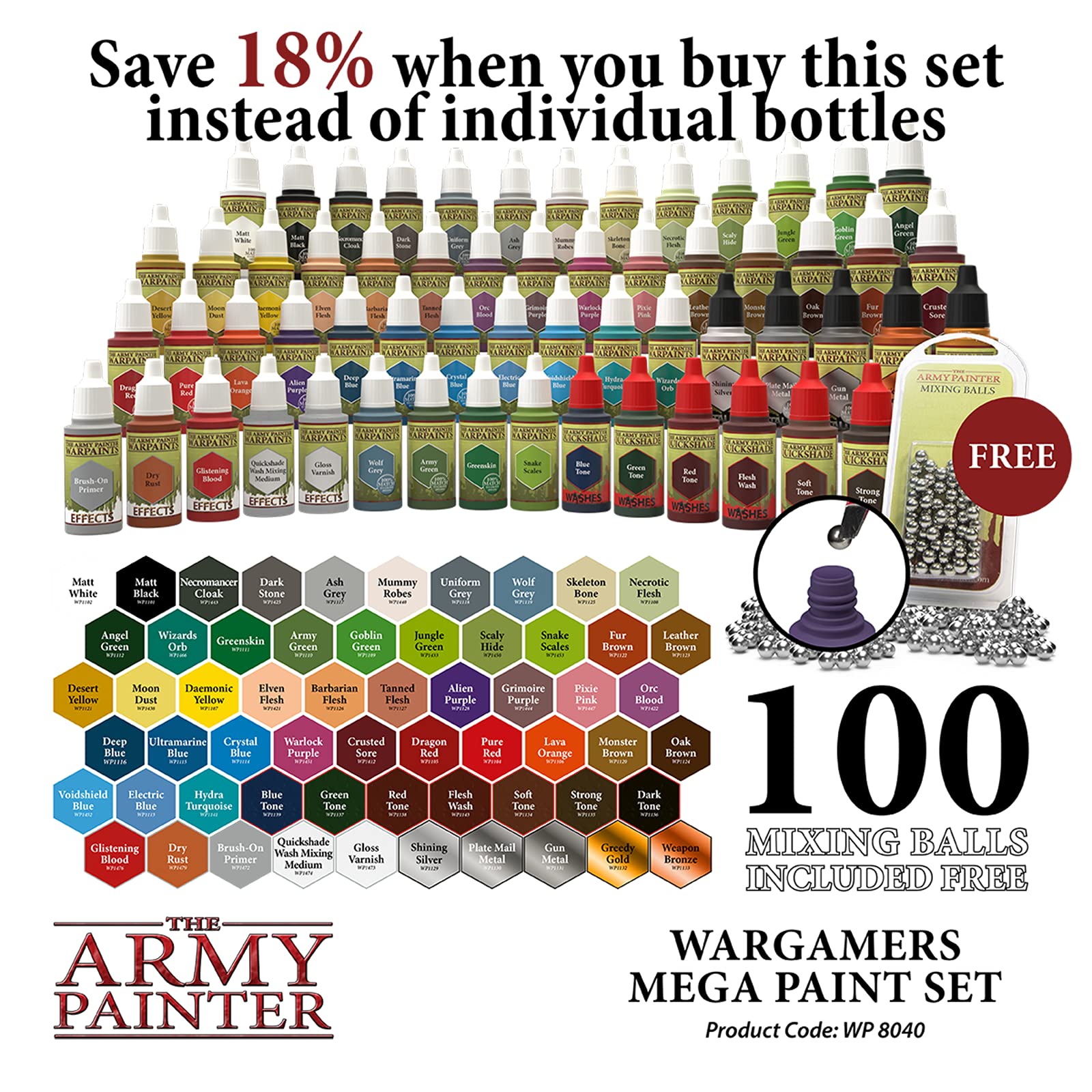 The Army Painter Miniature Painting Kit with 100 Rustproof Mixing Balls ...
