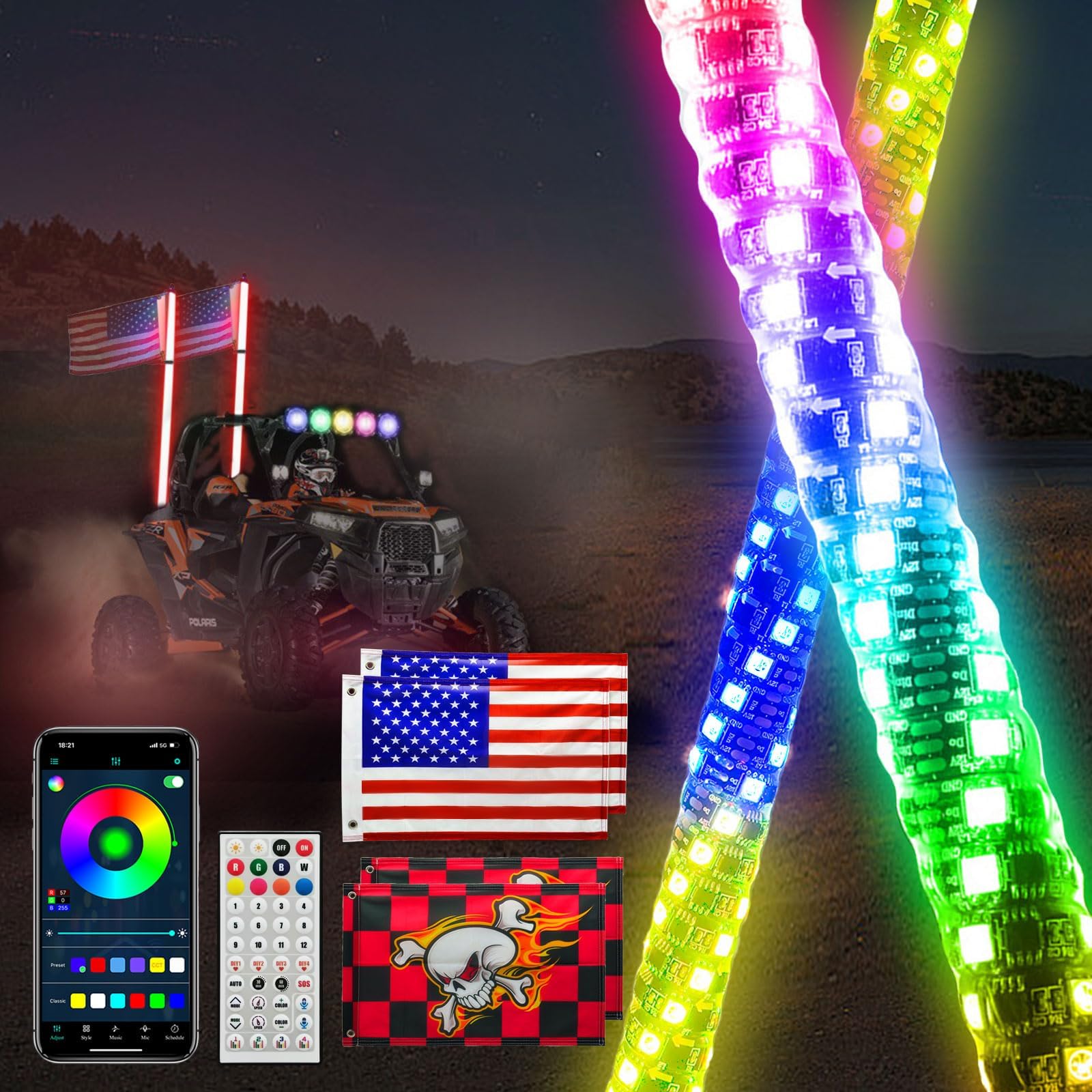 Amazon.com: LED Antenna Whip Lights for UTV ATV, Spiral Light Up RGB ...