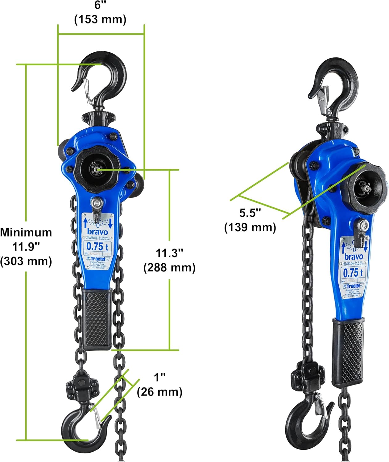 Tractel Bravo 19673 Lever Chain Hoist User Manual (0.75 Ton, 30 ft Lift)