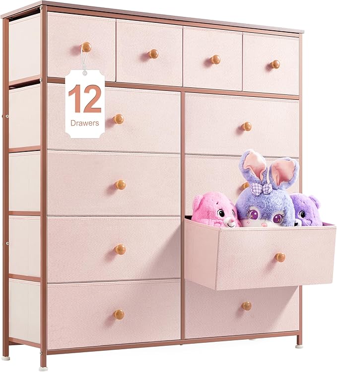 EnHomee Pink Chest of Drawers Bedroom with 12 Drawers for Girls Bedroom ...