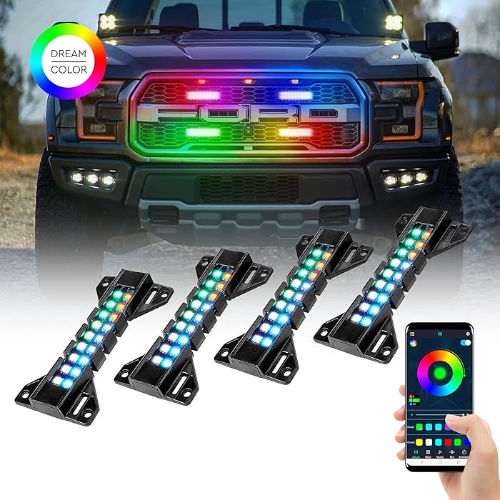 Buy LED Grille Lights Kit,4 Pods RGB Raptor Lights Strobe Lights Rock ...