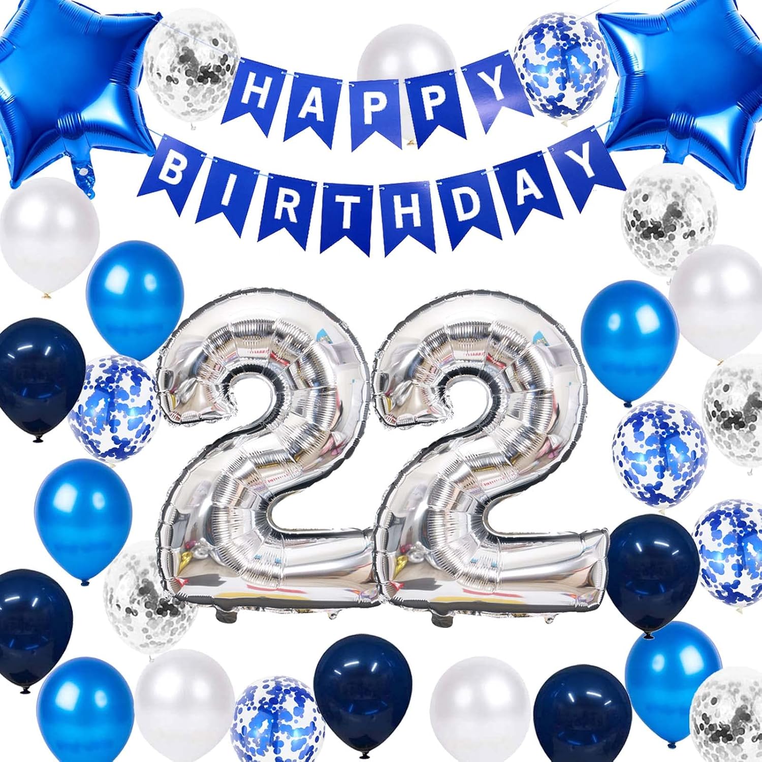 Amazon.com: 22nd Birthday Party Decoration Blue for Him, Happy Birthday ...