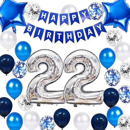 Amazon.com: 22nd Birthday Party Decoration Blue for Him, Happy Birthday ...