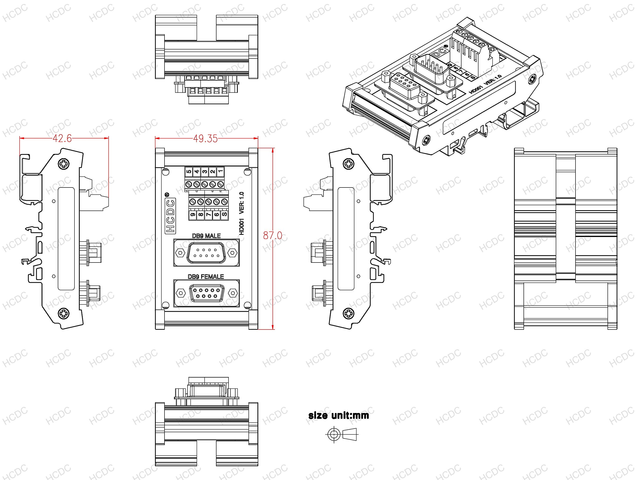 Snapklik.com : DIN Rail Mount D-SUB Male-Female Interface Module ...