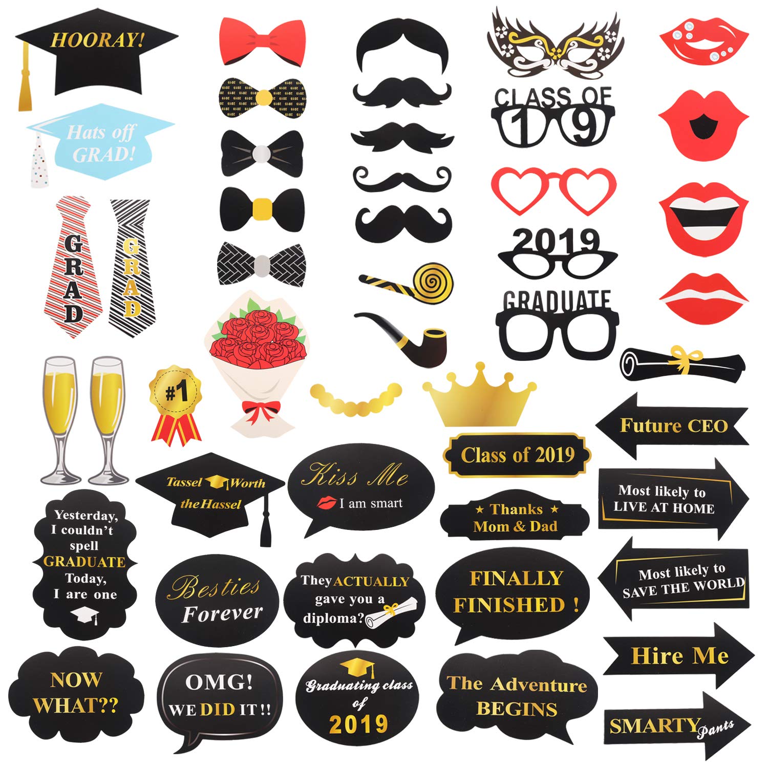 Buy 50 Pcs Graduation Photo Booth Props Sign Kit - Funny Reunions Party ...