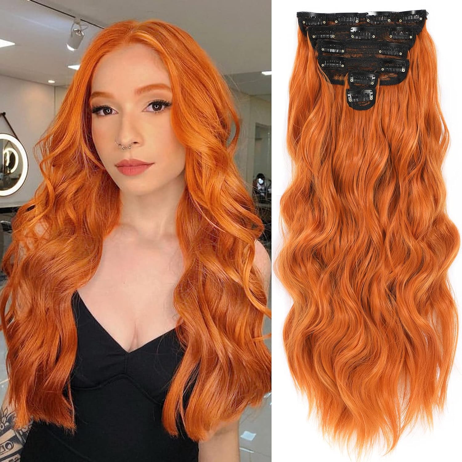 Amazon.com : NAYOO Clip in Hair Extensions for Women 20 Inch Long Wavy Curly Ginger Orange ...