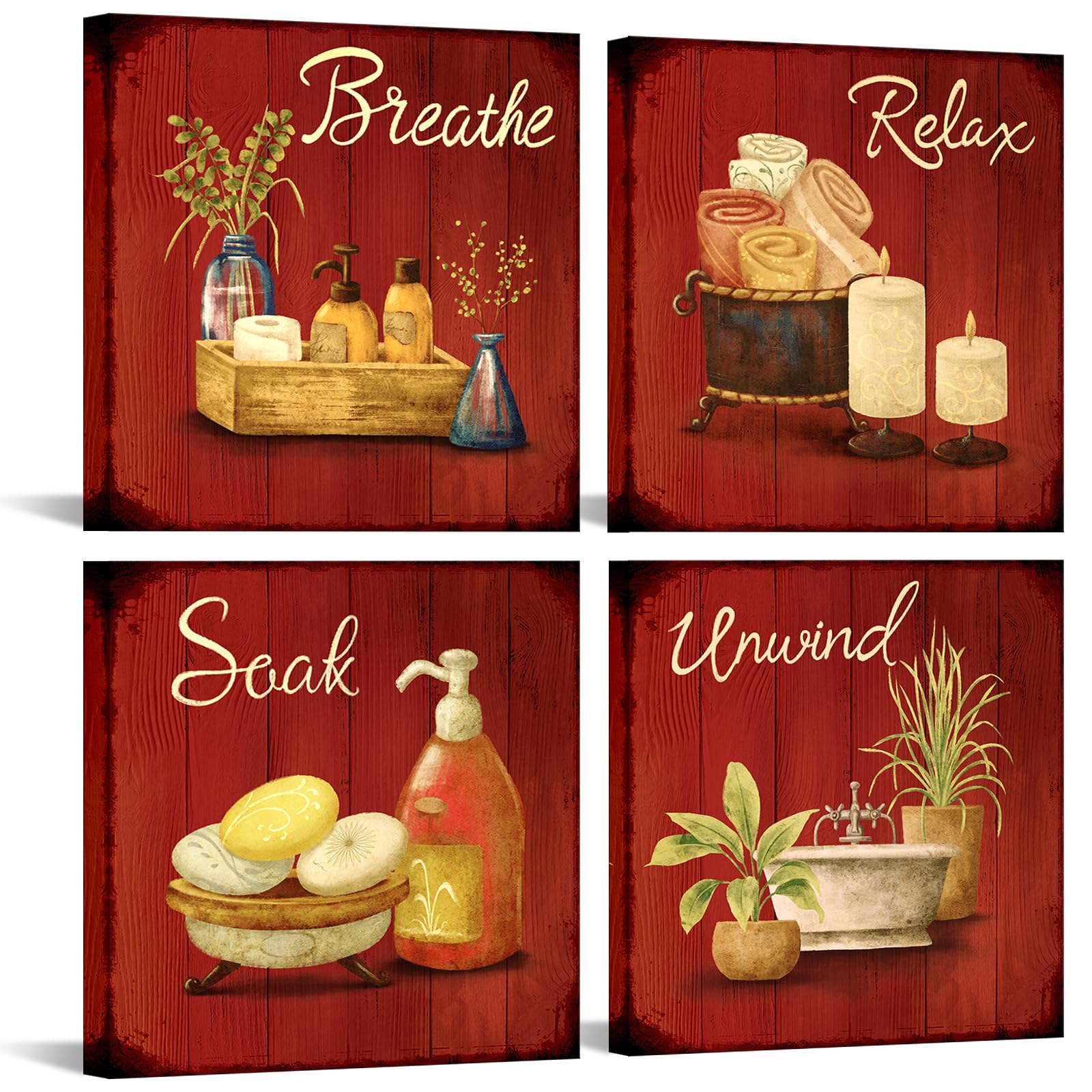 Amazon.com: iKNOW FOTO 4 Piece Red Bathroom Wall Decor - 'Breathe ...