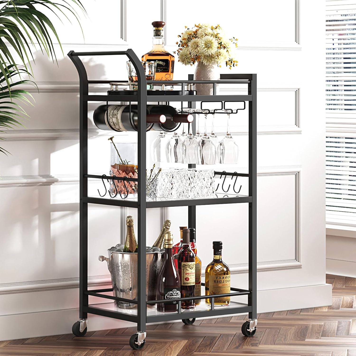 Amazon.com - TUTOTAK Bar Cart, Home Bar Serving Cart with 3-Tier Mirrored Shelf, Wine Cart ...