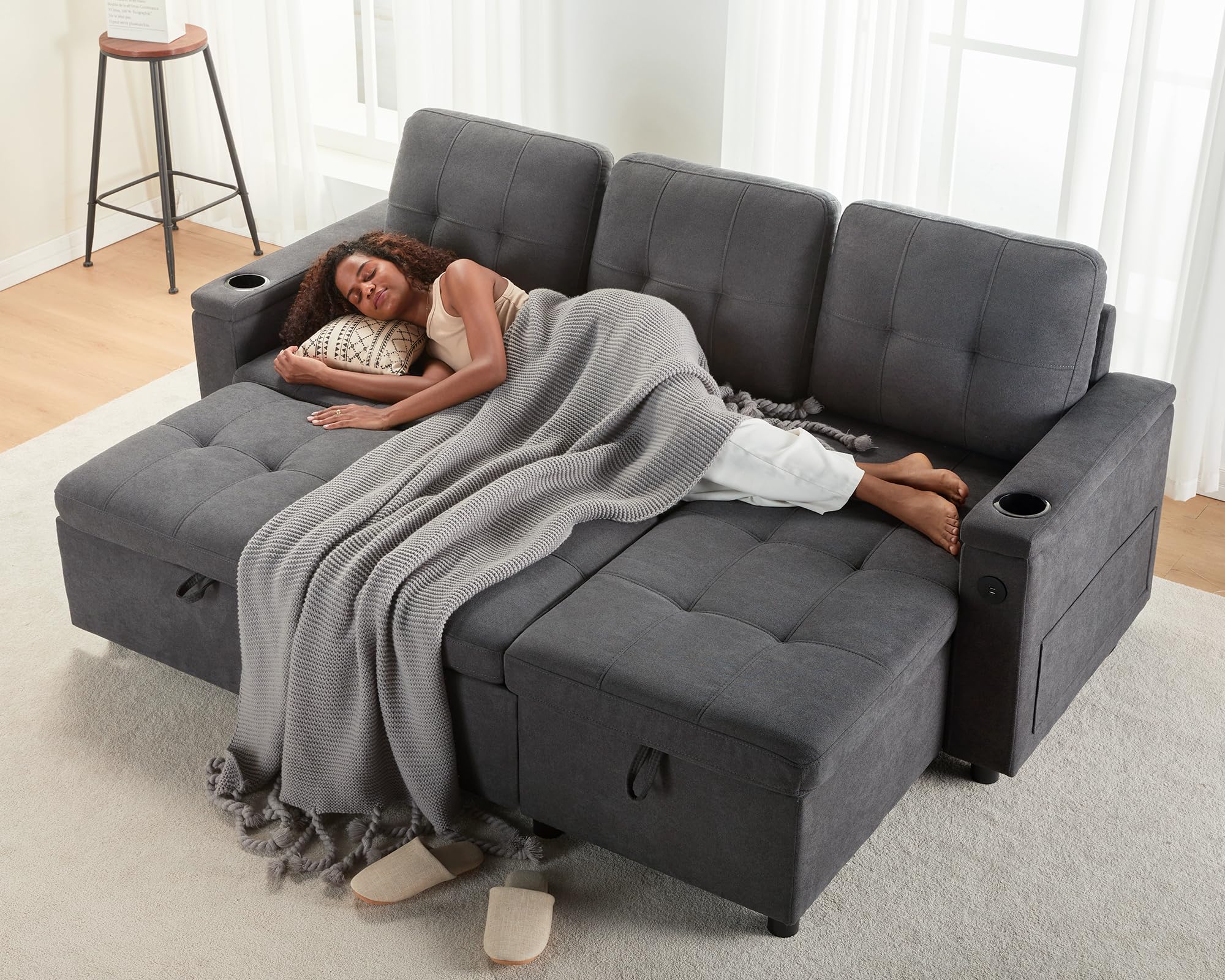 AMERLIFE 84 Inch Sofa Bed, Sleeper Sofa with 2 USB Sockets & Cup ...