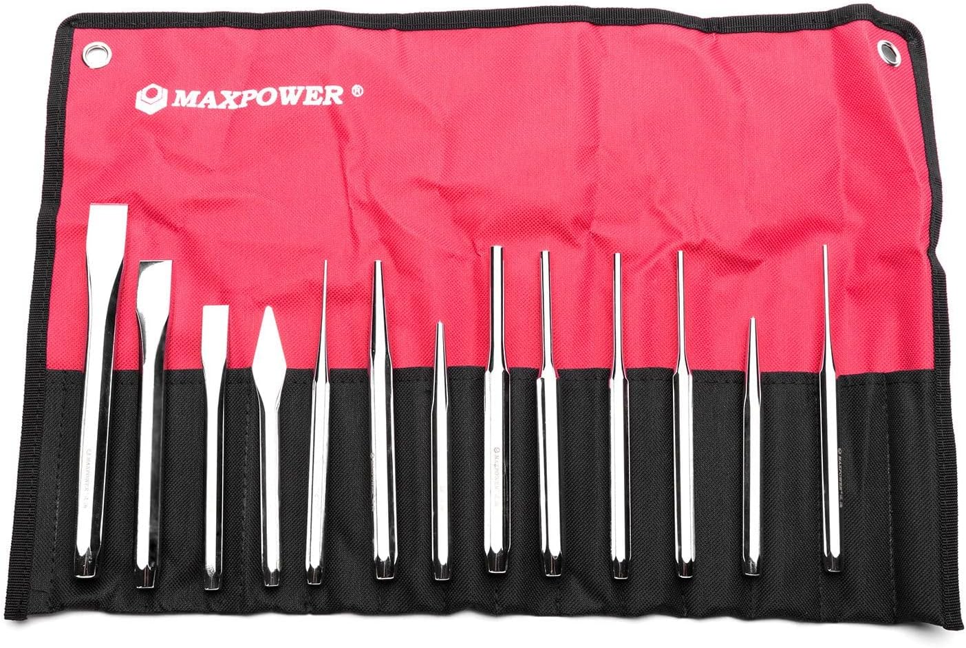 MAXPOWER 13PCS Steel Punch and Chisel Set, Includes Pro Grade Octagonal ...
