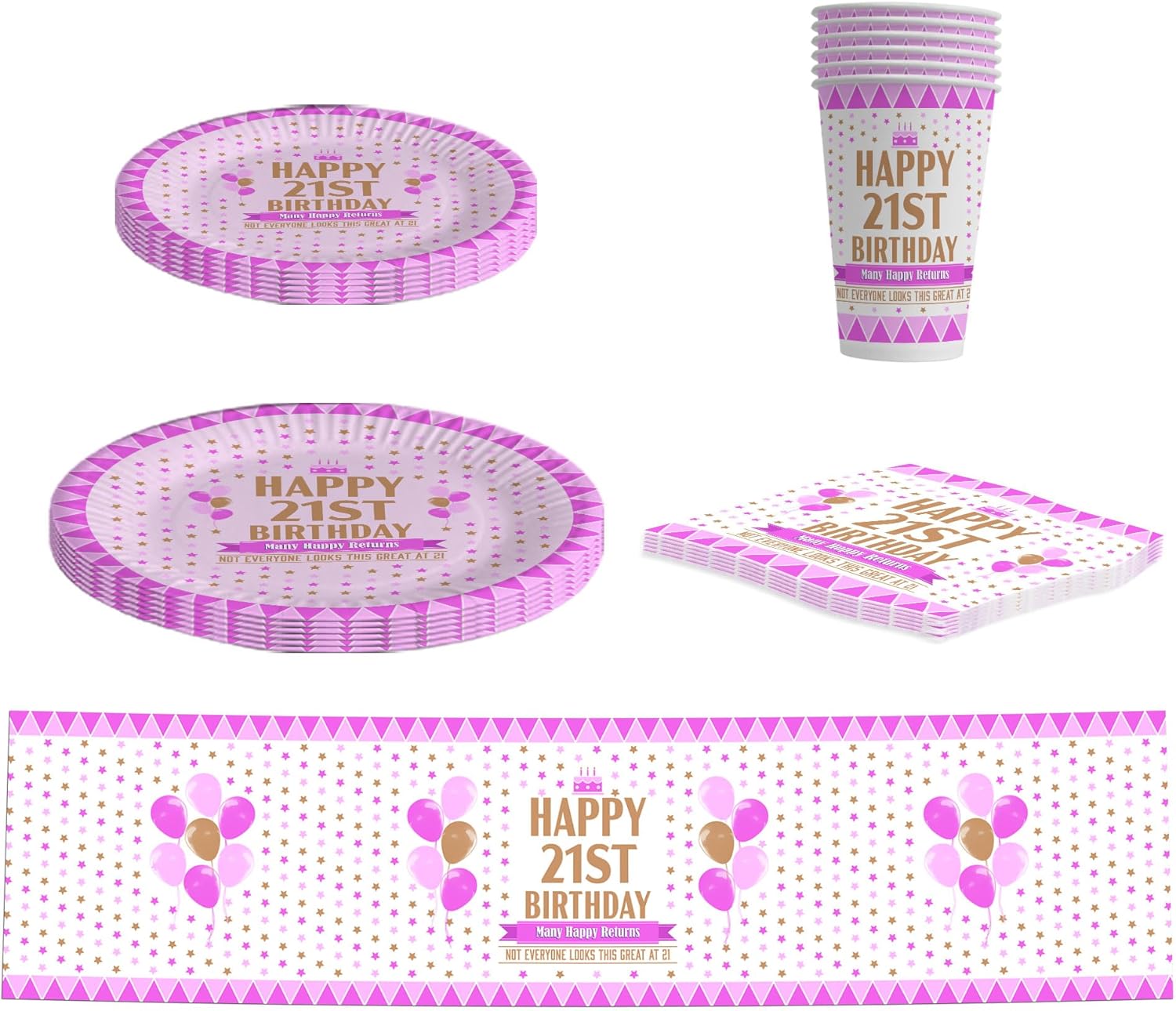 Amazon.com: 21st Birthday Party Pack to Serve 6 - Paper Plates, Paper ...