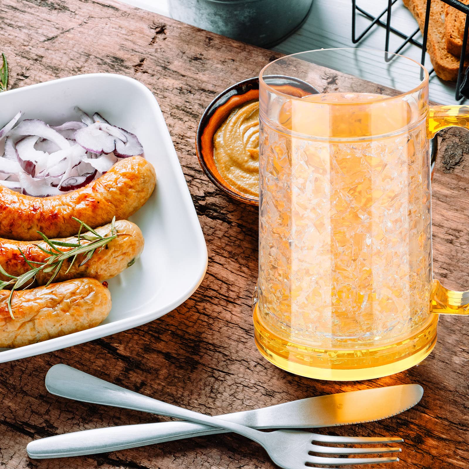 Gejoy Set of 12 Freezer Beer Mugs with Liquid 16oz Double Wall Gel ...