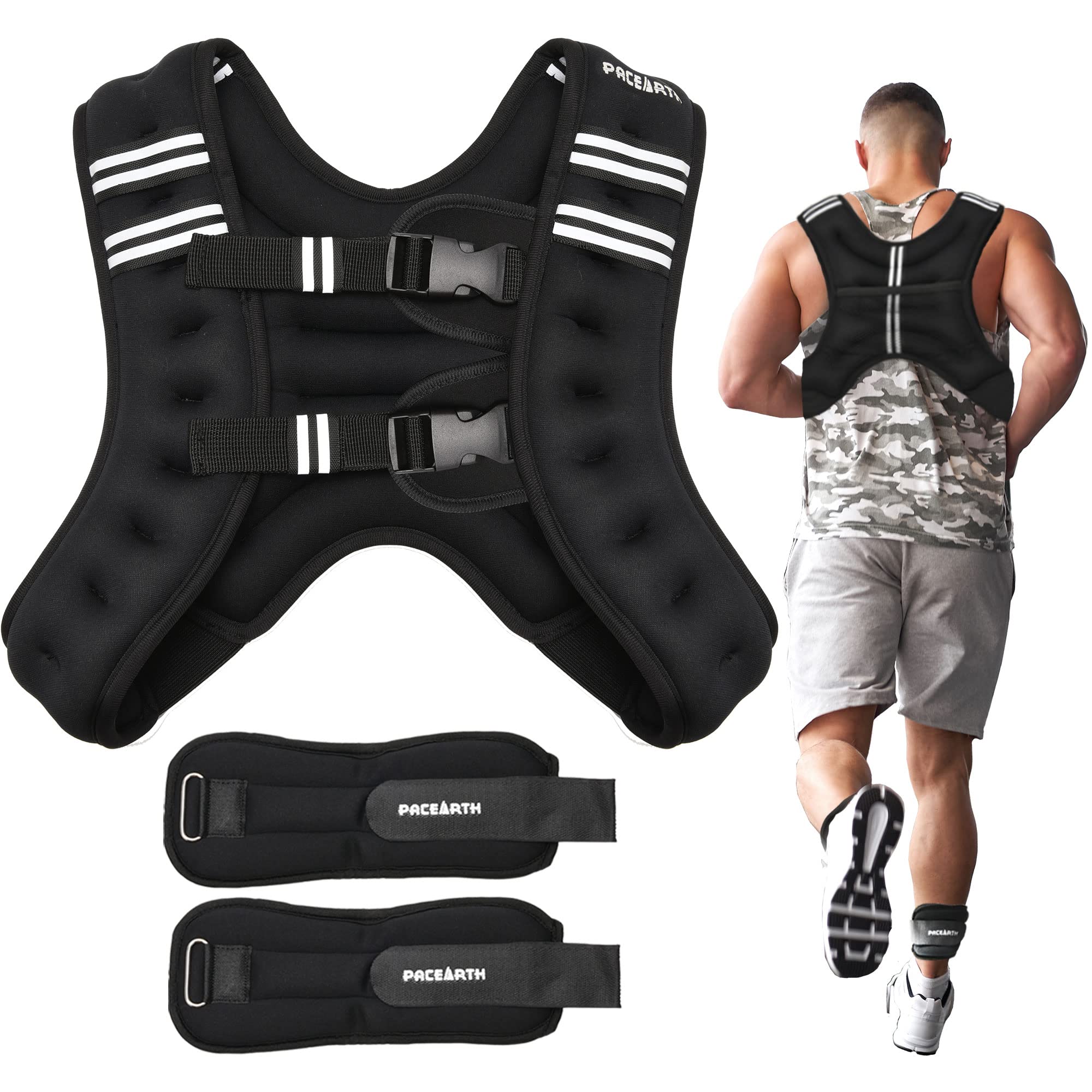 PACEARTH Weighted Vest Plus Size with Ankle/Wrist Weights 6lbs-30lbs ...