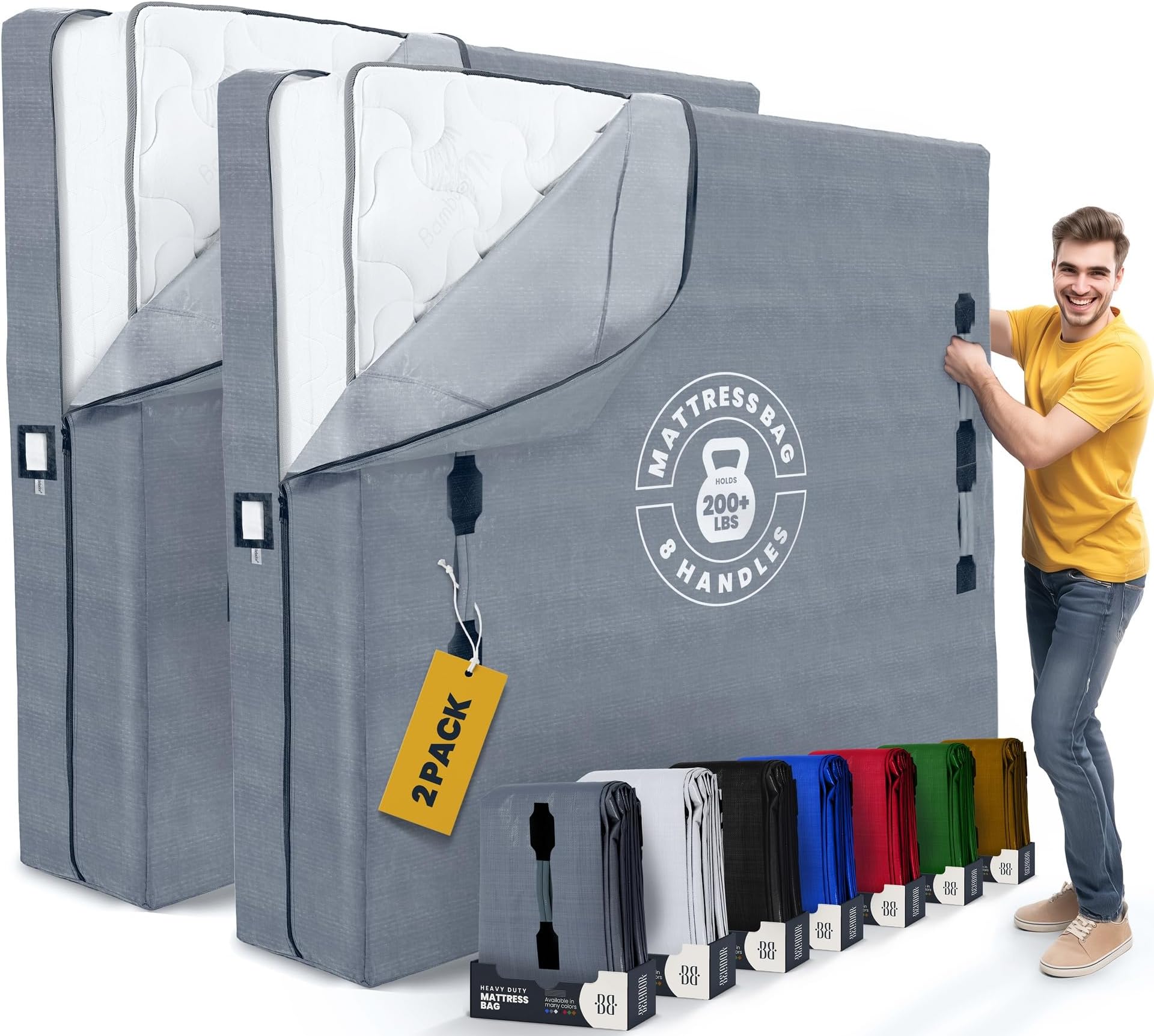 Amazon.com: Mattress Bags for Moving with 8 Handles - Cali King Size ...