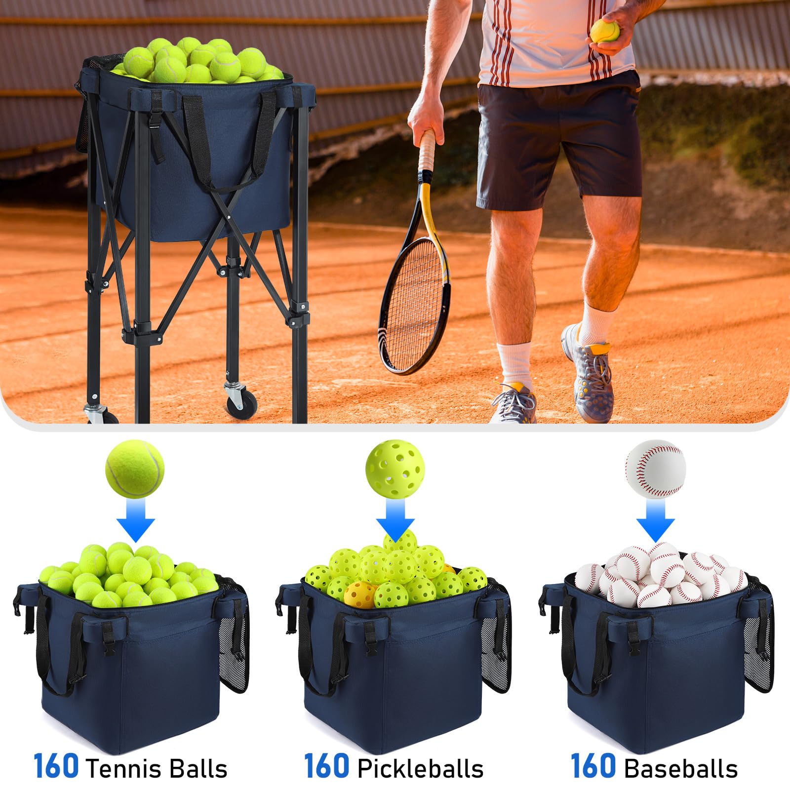 Snapklik.com : TOBWOLF Foldable Tennis Ball Hopper, Portable Pickleball ...