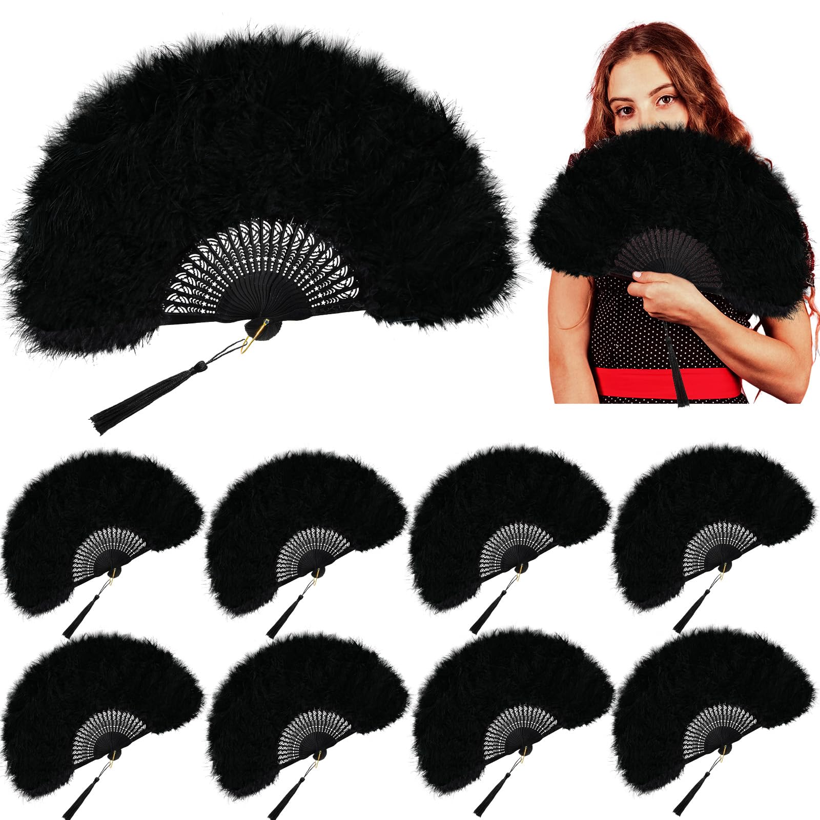 Amazon.com: Kigley 8 Pcs Marabou Feather Fan Bulk Wedding Headband Fan ...