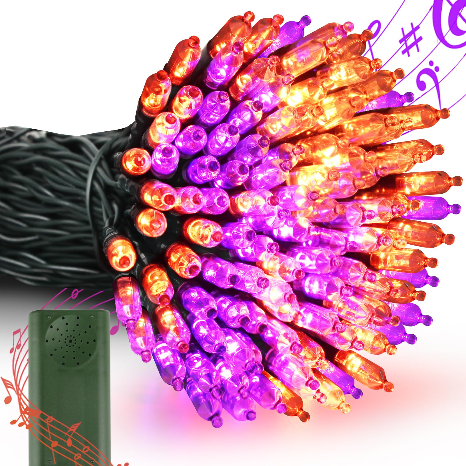 VTECHOLOGY 100 LED Motion Sensor Orange & Purple Halloween String ...