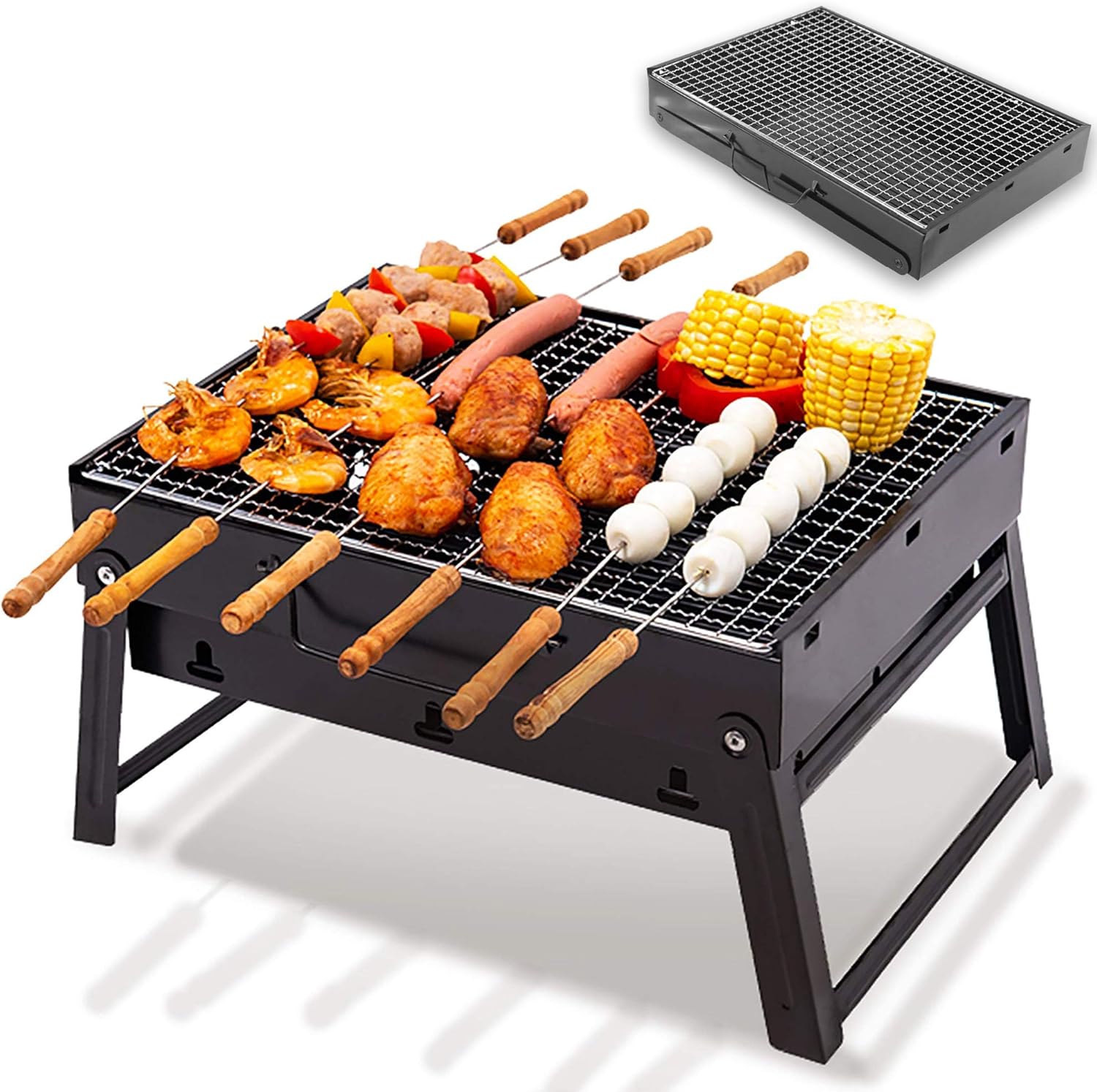 Amazon.com : Charcoal Grill Barbecue Portable BBQ - Stainless Steel Folding Grill Tabletop ...