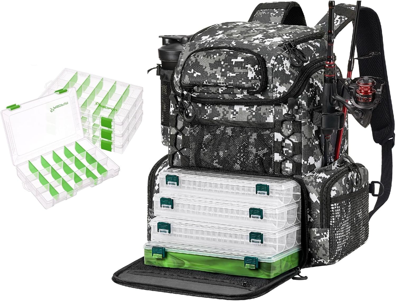 Amazon.com : Piscifun Fishing Backpack with Rod Holders & 4 Tackle ...