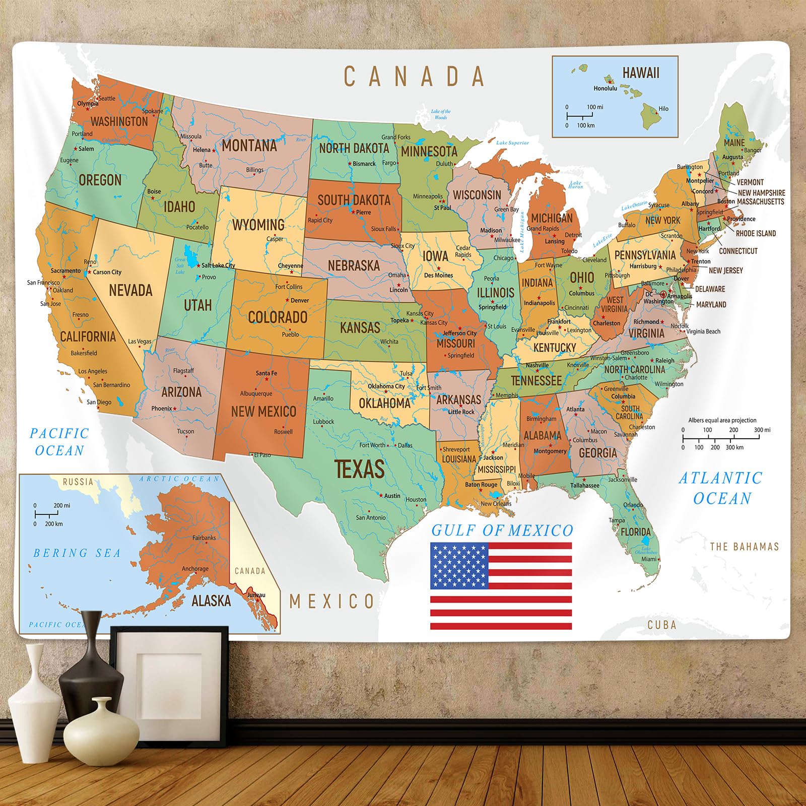 Amazon.com - PAOPOED United State Map Tapestry, US Maps with Country ...