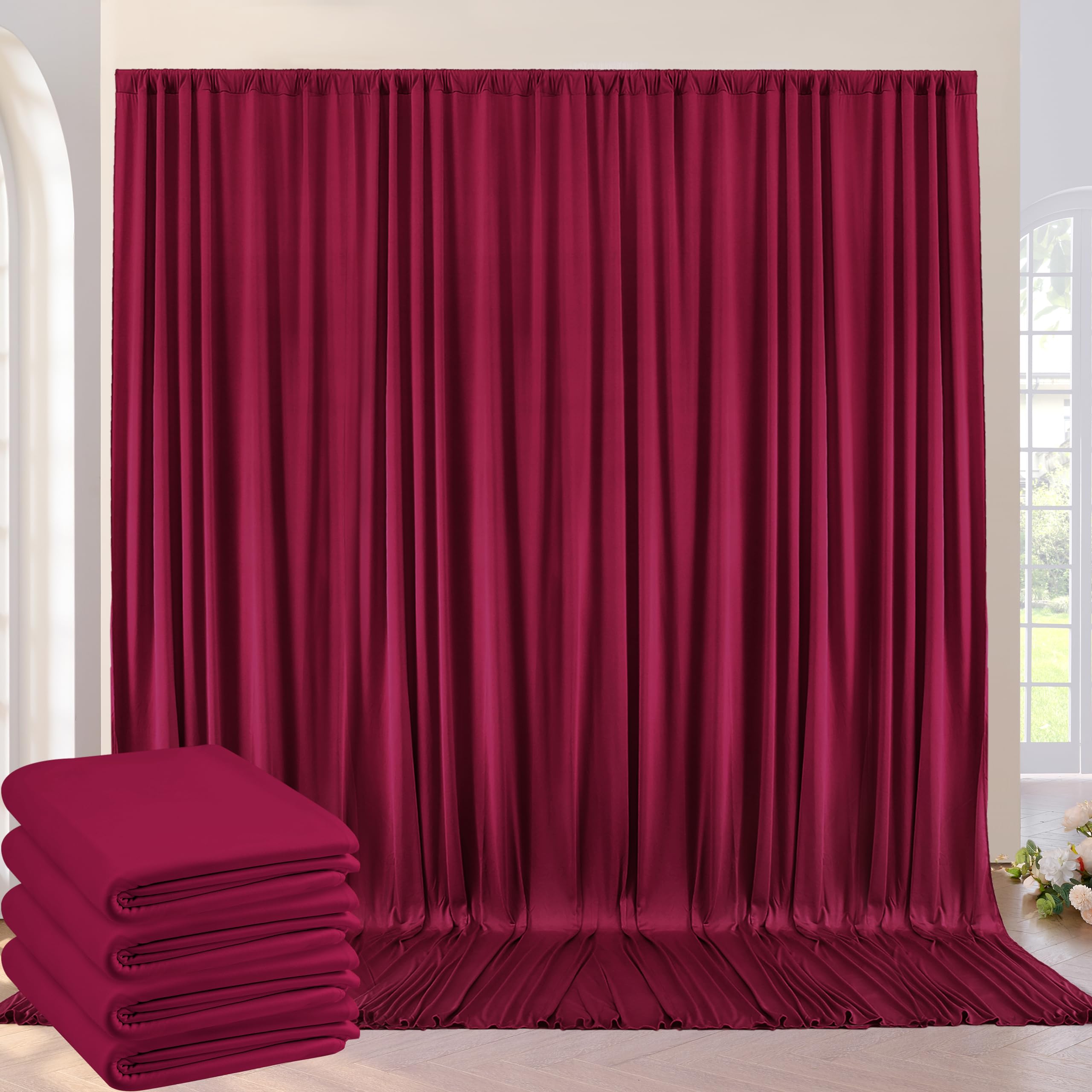 Borgonha E Fundo Branco Tecido De Arco De Casamento 2 Painéis 18FT