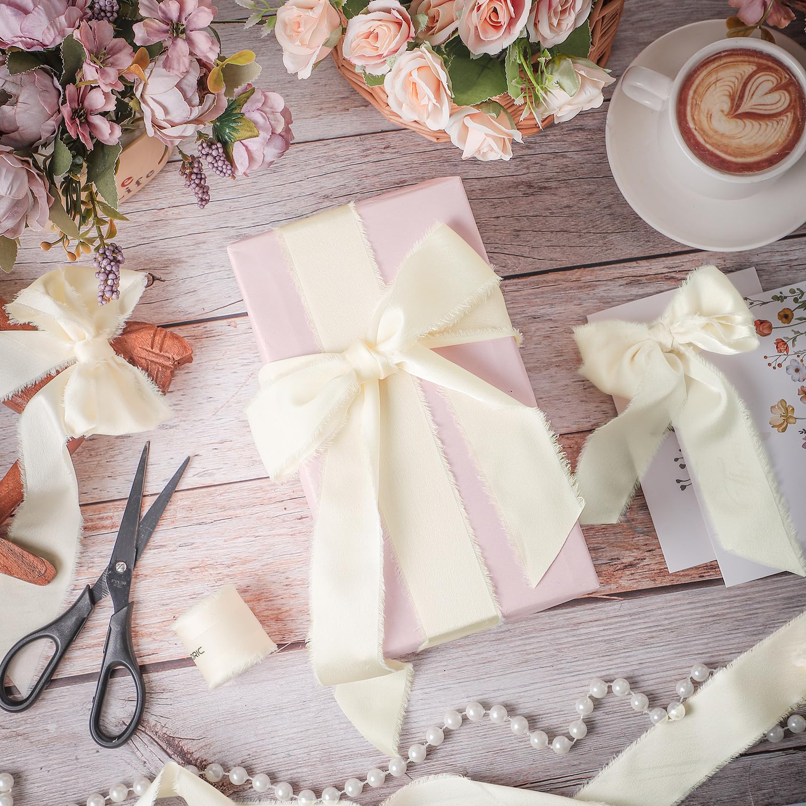 Snapklik.com : Ivory Ribbon 4 Rolls 1.5 X 20 Yard Handmade Frayed Cream ...
