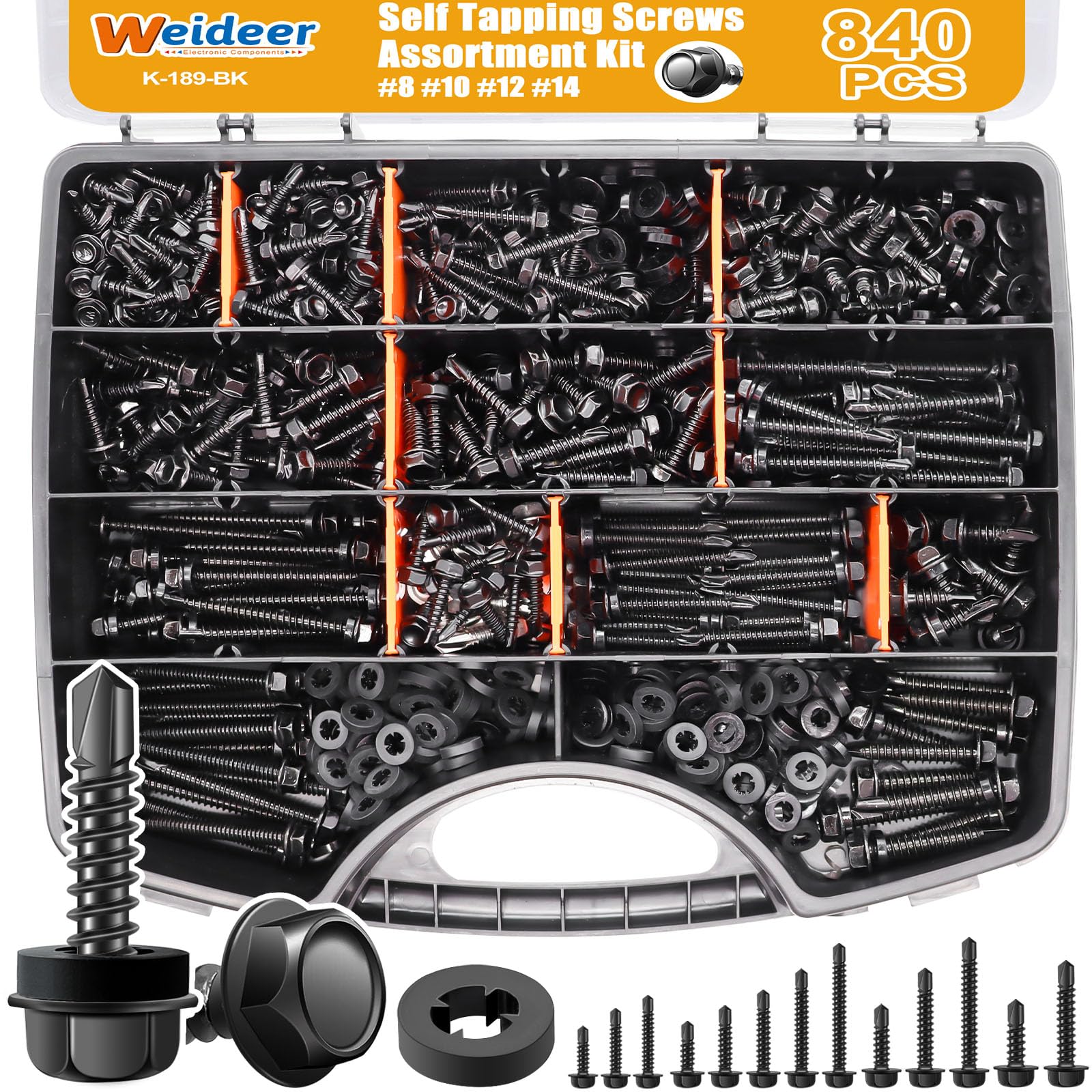 Snapklik.com : Weideer 840pcs #8#10#12#14 Self Tapping Screws For Metal ...