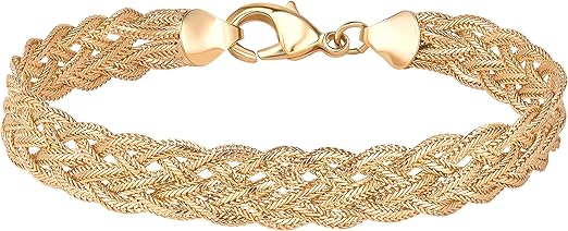 Amazon.com: Barzel 18K Gold Plated Strand Braided Herringbone Mesh ...