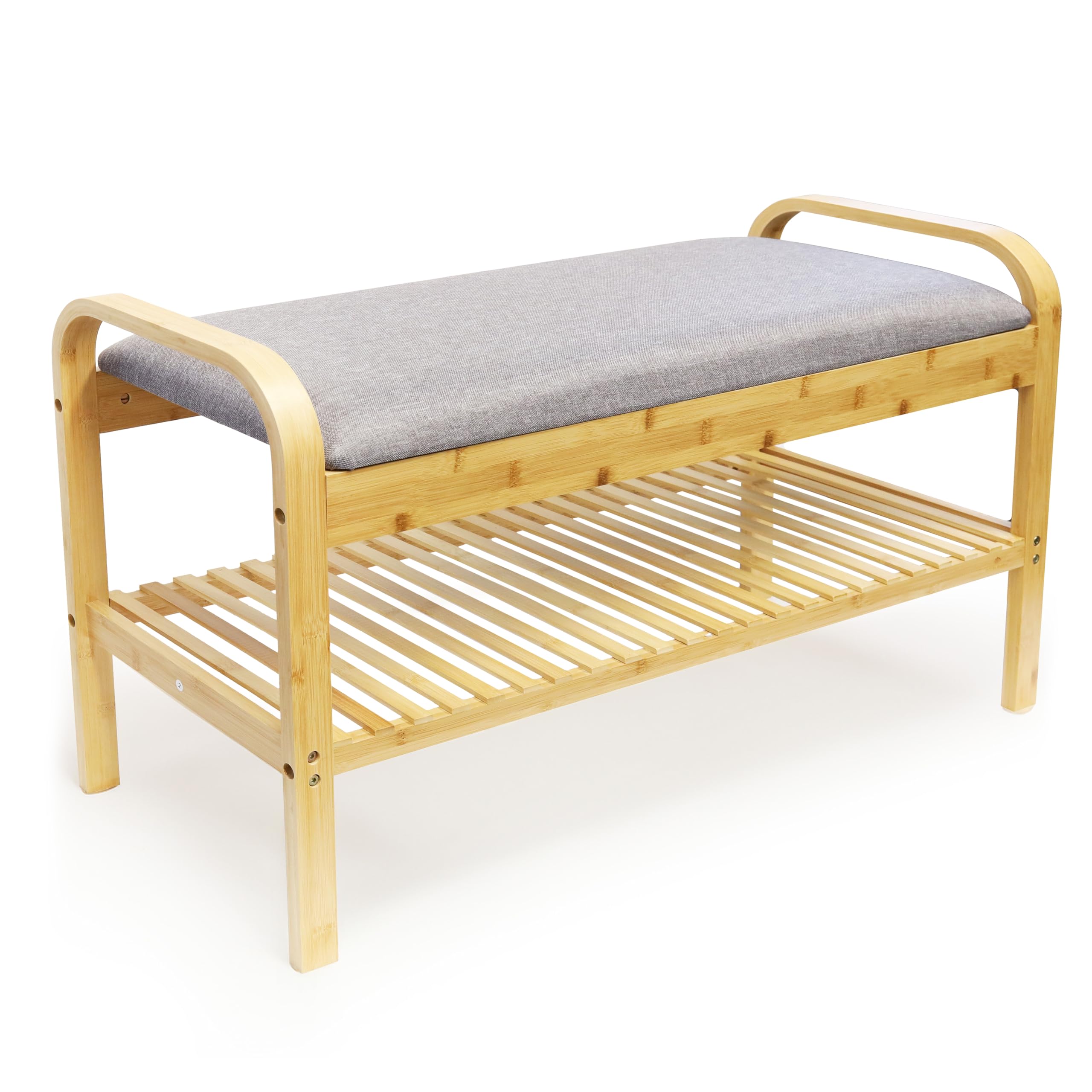 Amazon.com: RoyalHouse Bamboo Bench with Cushioned Seat and Storage ...