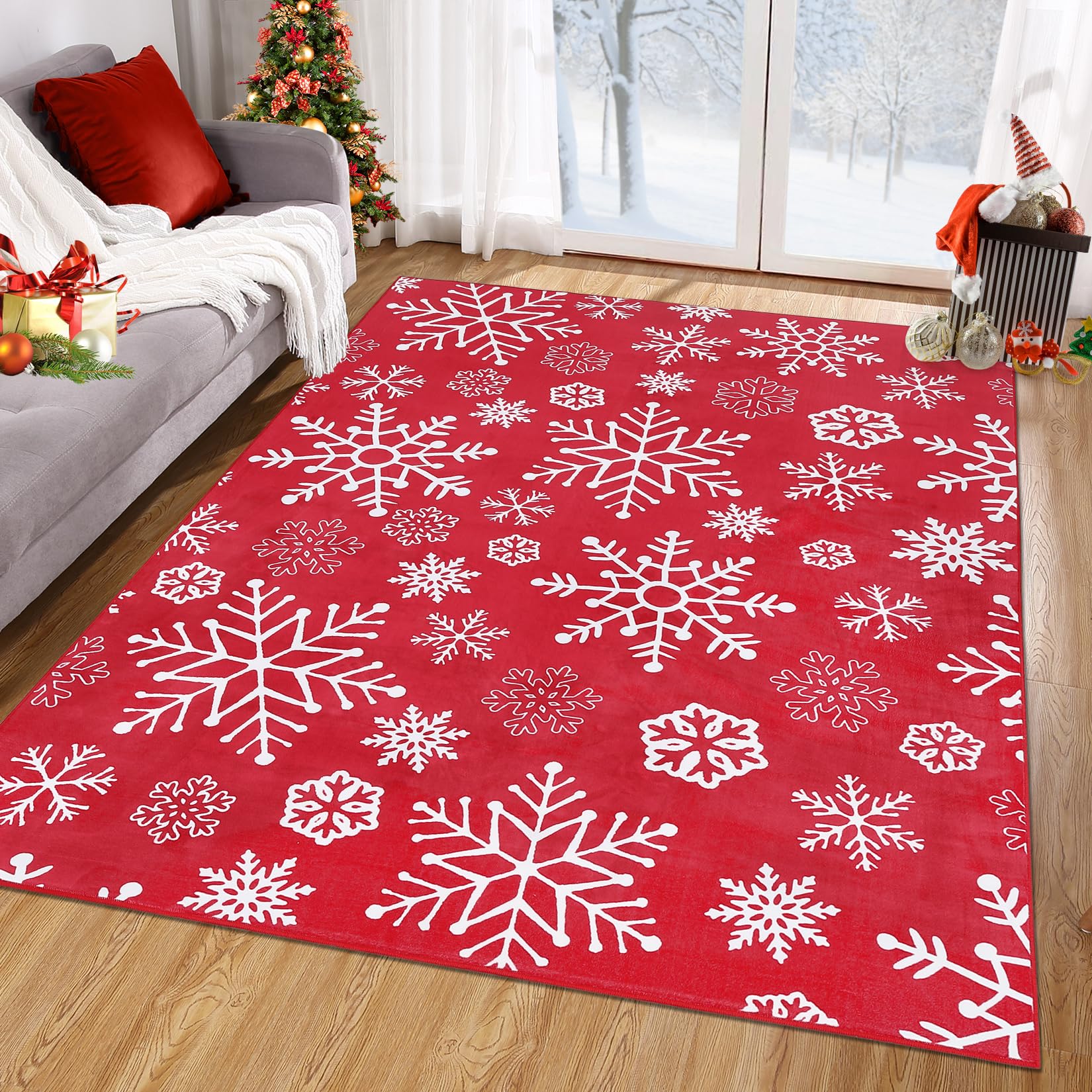 Amazon.com: ROYHOME Christmas Area Rug 5x7 Feet Christmas Snowflake ...