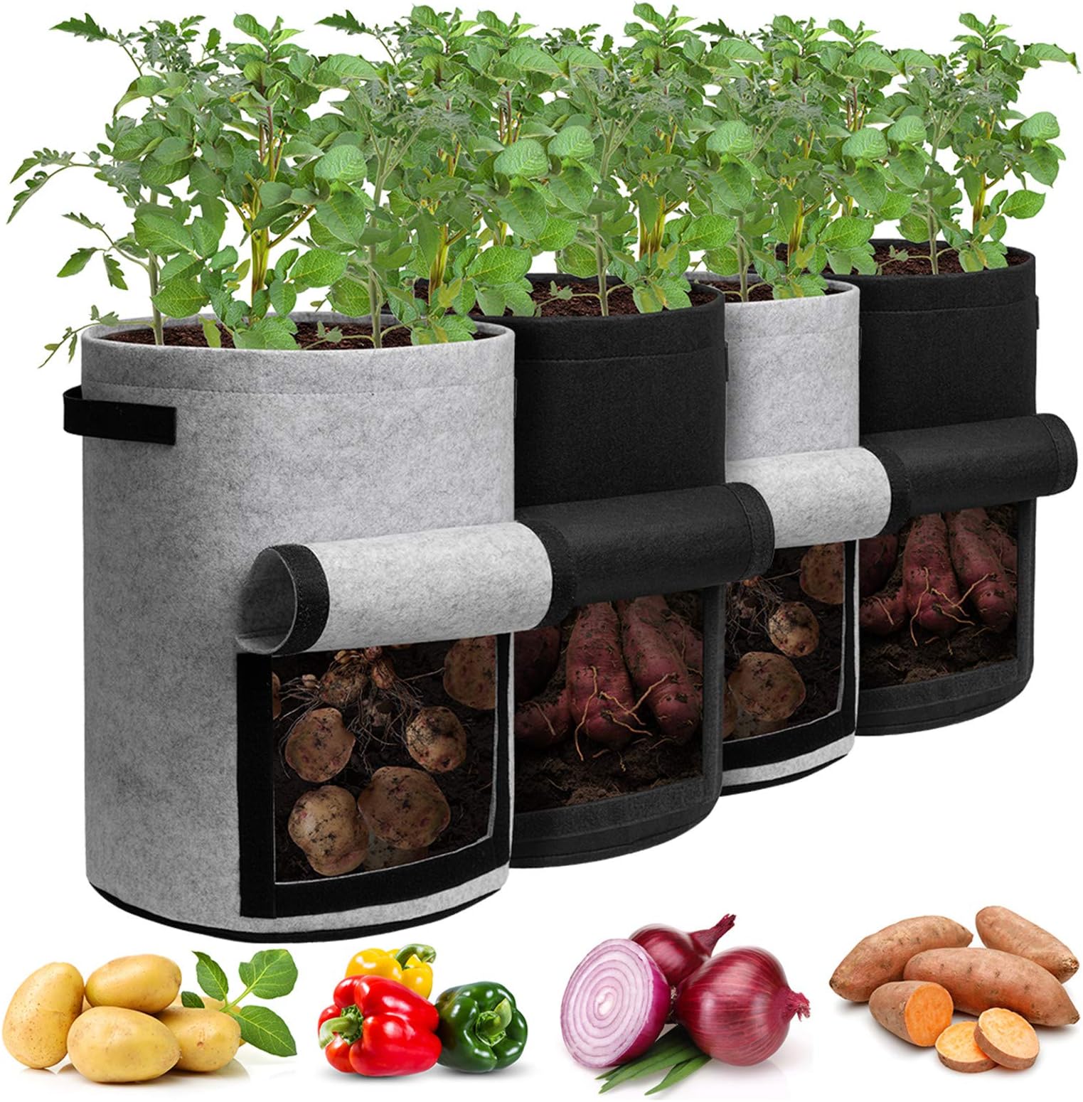 Amazon.com: Homyhoo Potato Grow Bags with Flap 10 Gallon, 4 Pack ...