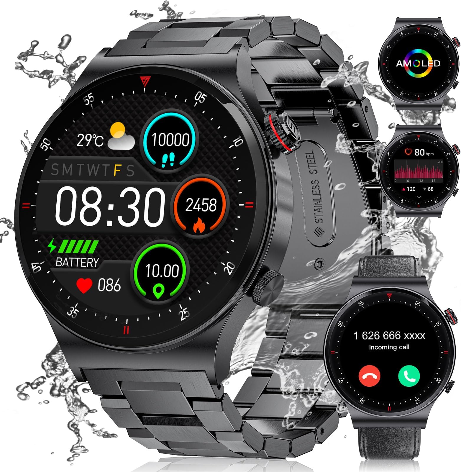 Montre Connectée Homme 1.43” AMOLED avec Appel Bluetooth pour Android ...