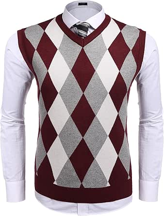 Coofandy Men's Casual Slim Fit V-neck Rhombus Business Knitwear Sweater ...
